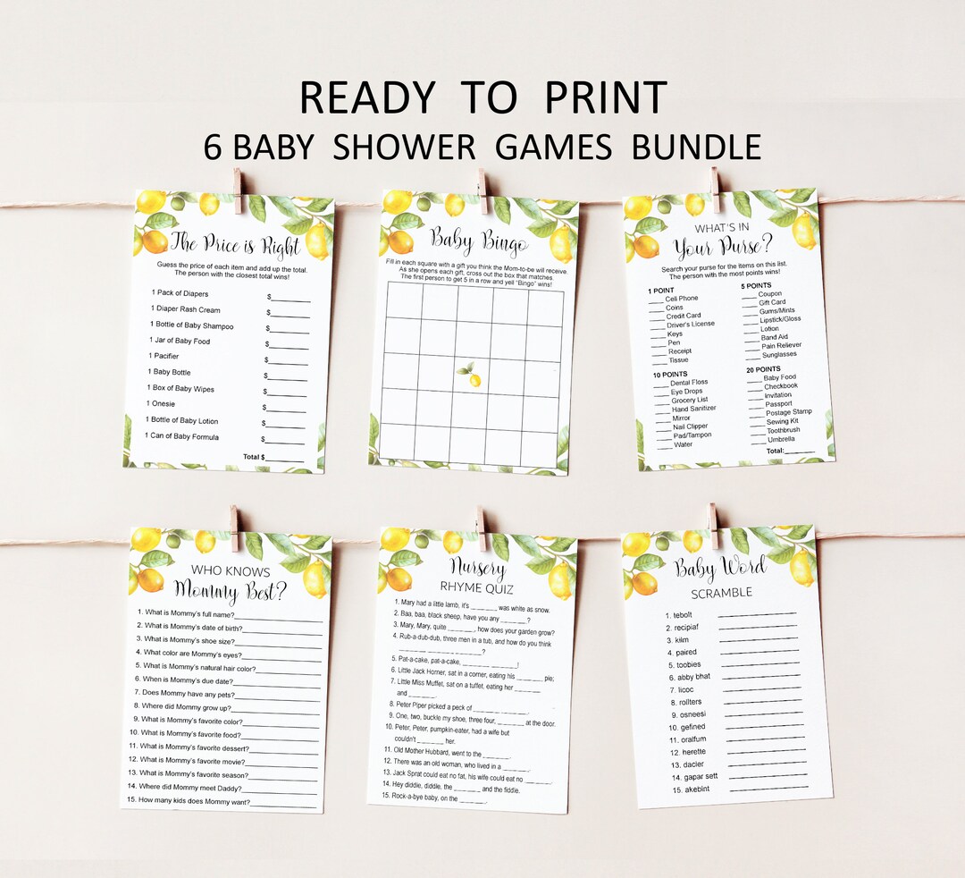 Citrus Baby Shower Games Bundle, Lemon Baby Shower Game Printable 0140 ...