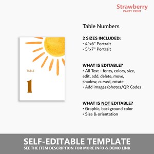Editable Sun Table Numbers Sun Baby Shower First Trip Around Sun ...