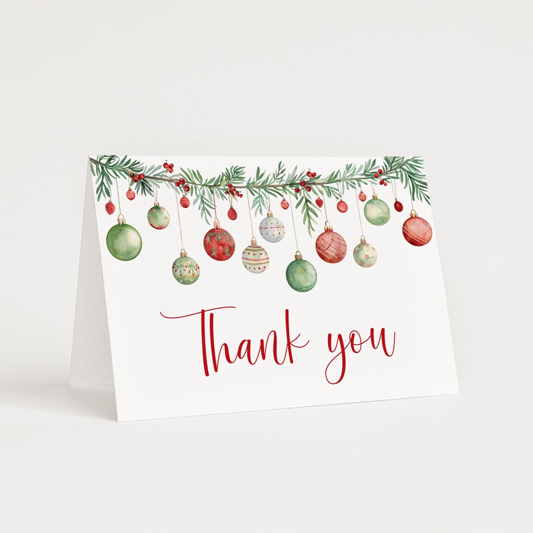 Christmas Thank You Card Winter Holiday Thank You Note Card Folded Card ...