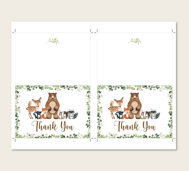 Woodland Animals Thank You Card Greenery Woodland Baby Shower Forest ...