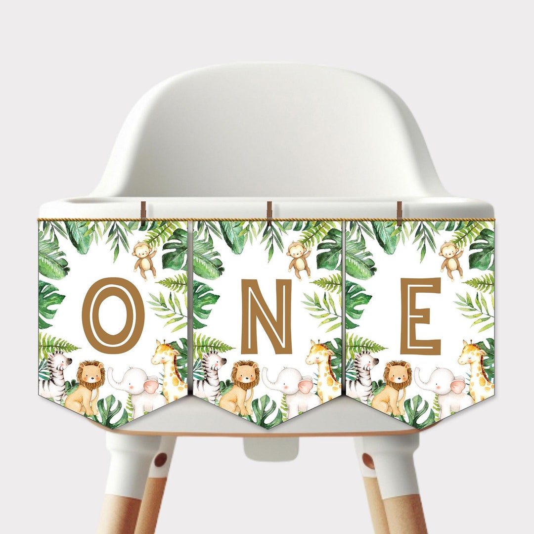 Editable Jungle Safari High Chair Banner Safari 1st Birthday Banner ...