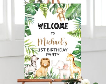 Personalised Jungle Safari Birthday Welcome Sign Digital or Printed ...