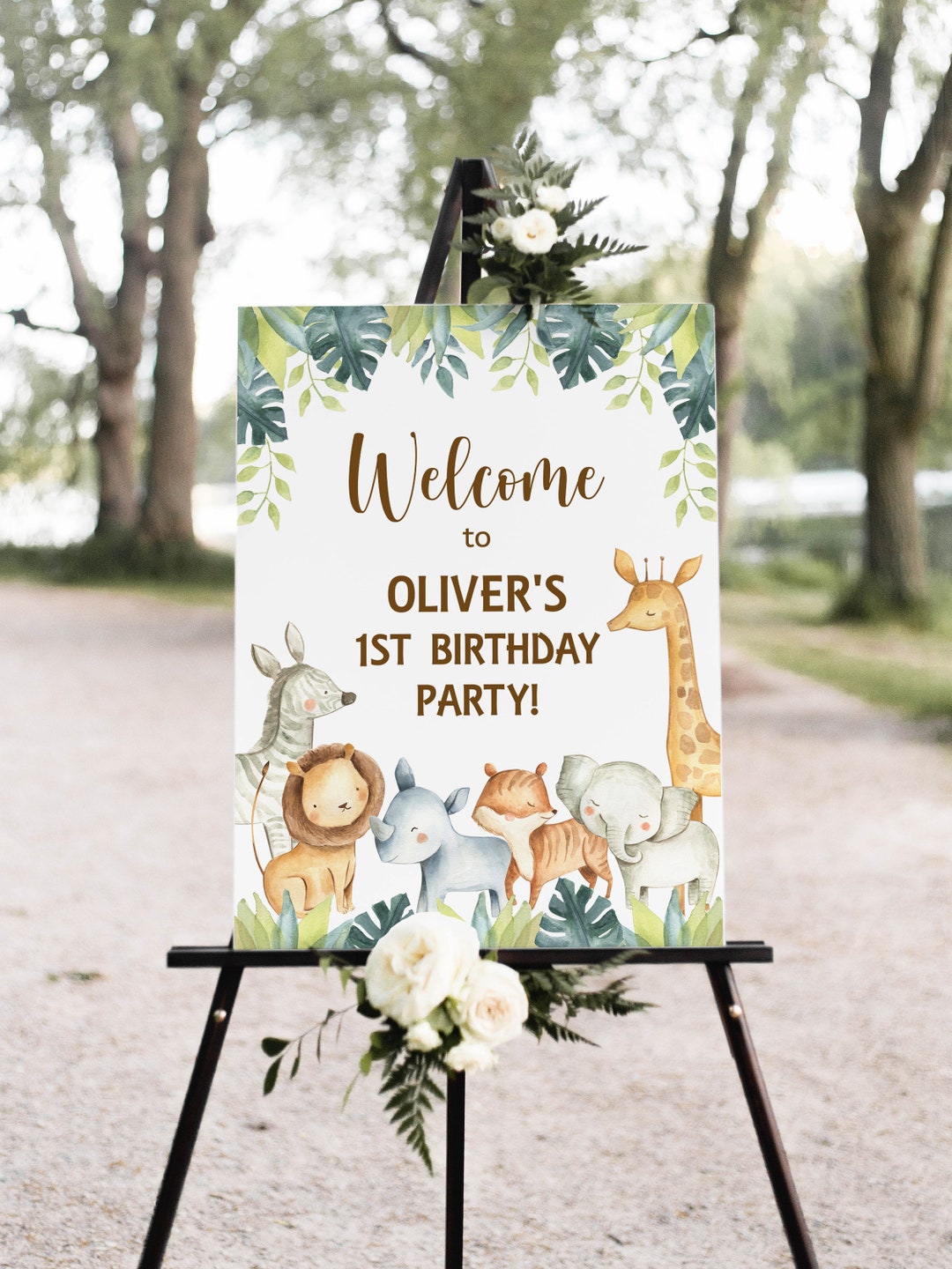 Custom Safari Jungle Birthday Welcome Sign Poster Wild One Birthday ...