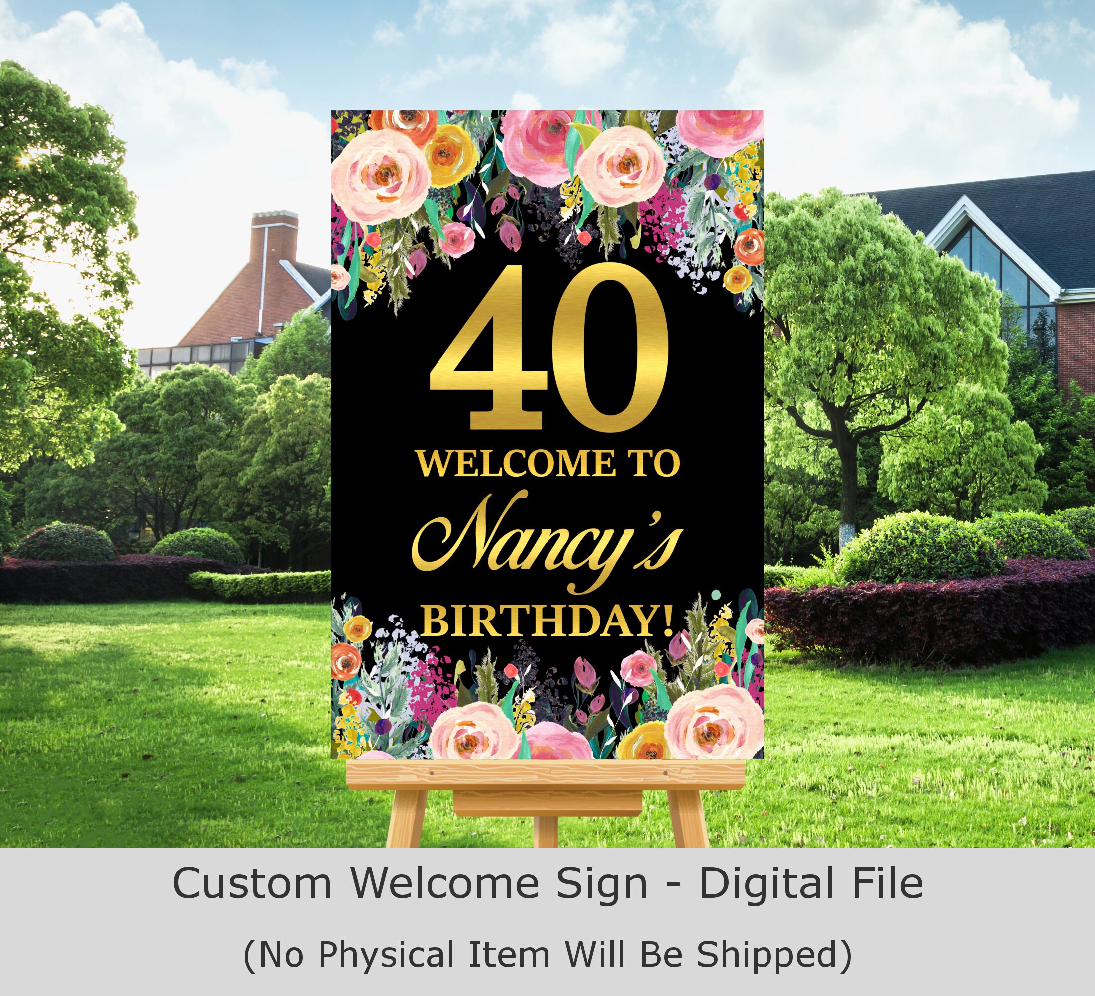 40th Birthday Welcome Sign Gold Welcome Poster Watercolor - Etsy