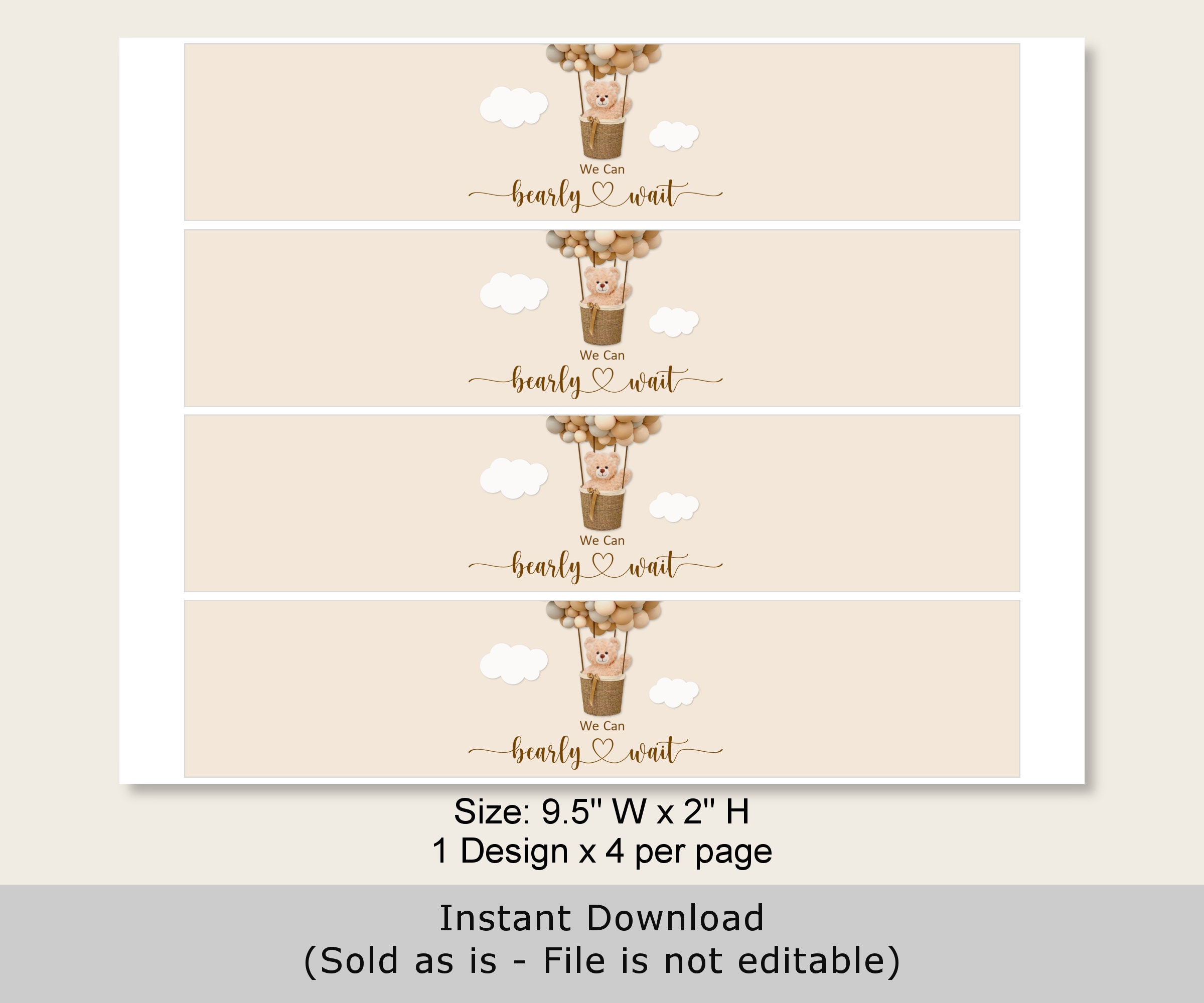 Teddy Bear Water Bottle Labels We Can Bearly Wait Bear Baby Shower ...