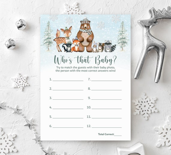Woodland Baby Shower Whos That Baby Game Winter Woodland Animals Forest ...