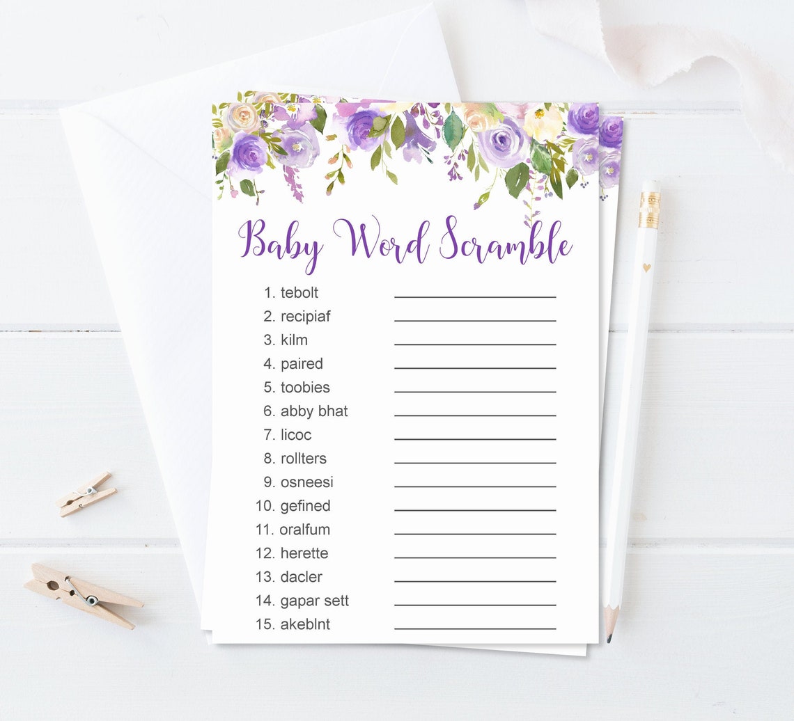 Baby Word Scramble Game Purple Baby Shower Game Printable Baby | Etsy