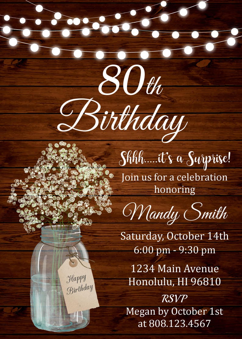 80th Birthday Invitations For Women Rustic Birthday Invitation Etsy 80th Birthday Invitations For Women Rustic Birthday Invitation Etsy