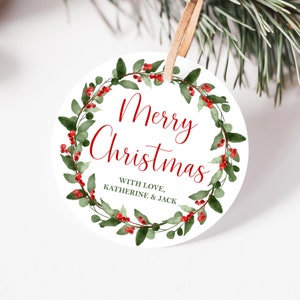 Editable Christmas Gift Tags Stickers Round Labels Holiday Favor Tag ...