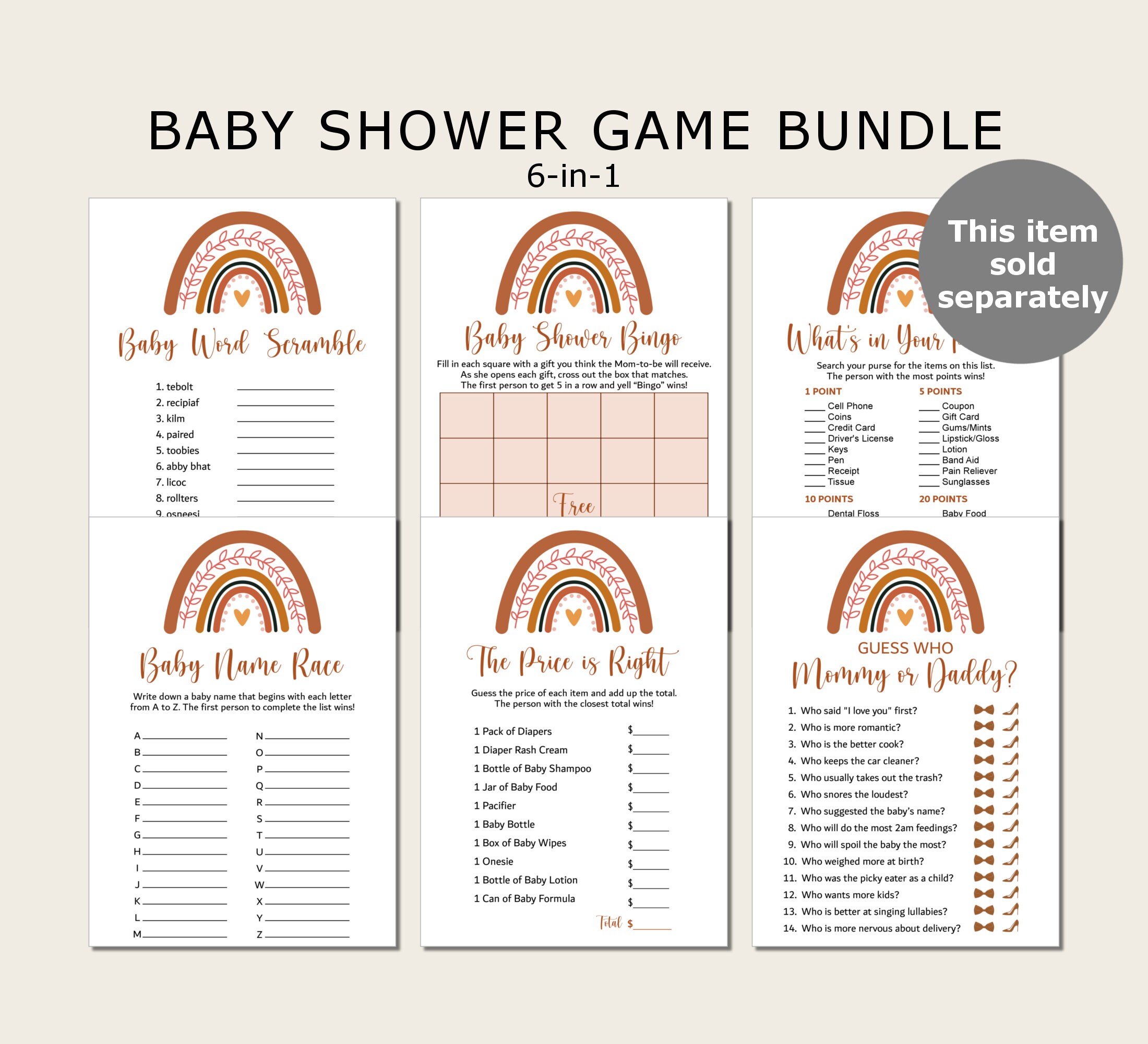 Baby Word Scramble Game Rainbow Baby Shower Game Boho Baby | Etsy