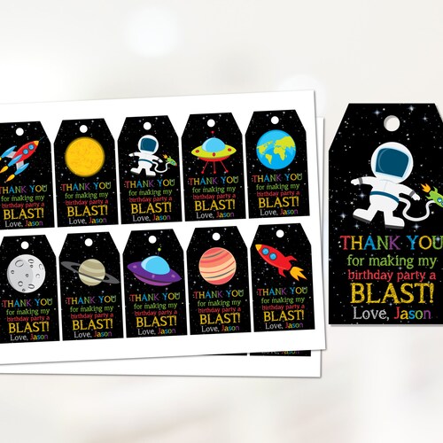 Outer Space Space Ship Astronaut Alien Party Thank You Tags | Etsy