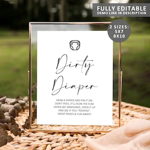 Editable Dirty Diaper Game Baby Shower Game Minimalist Modern Baby ...