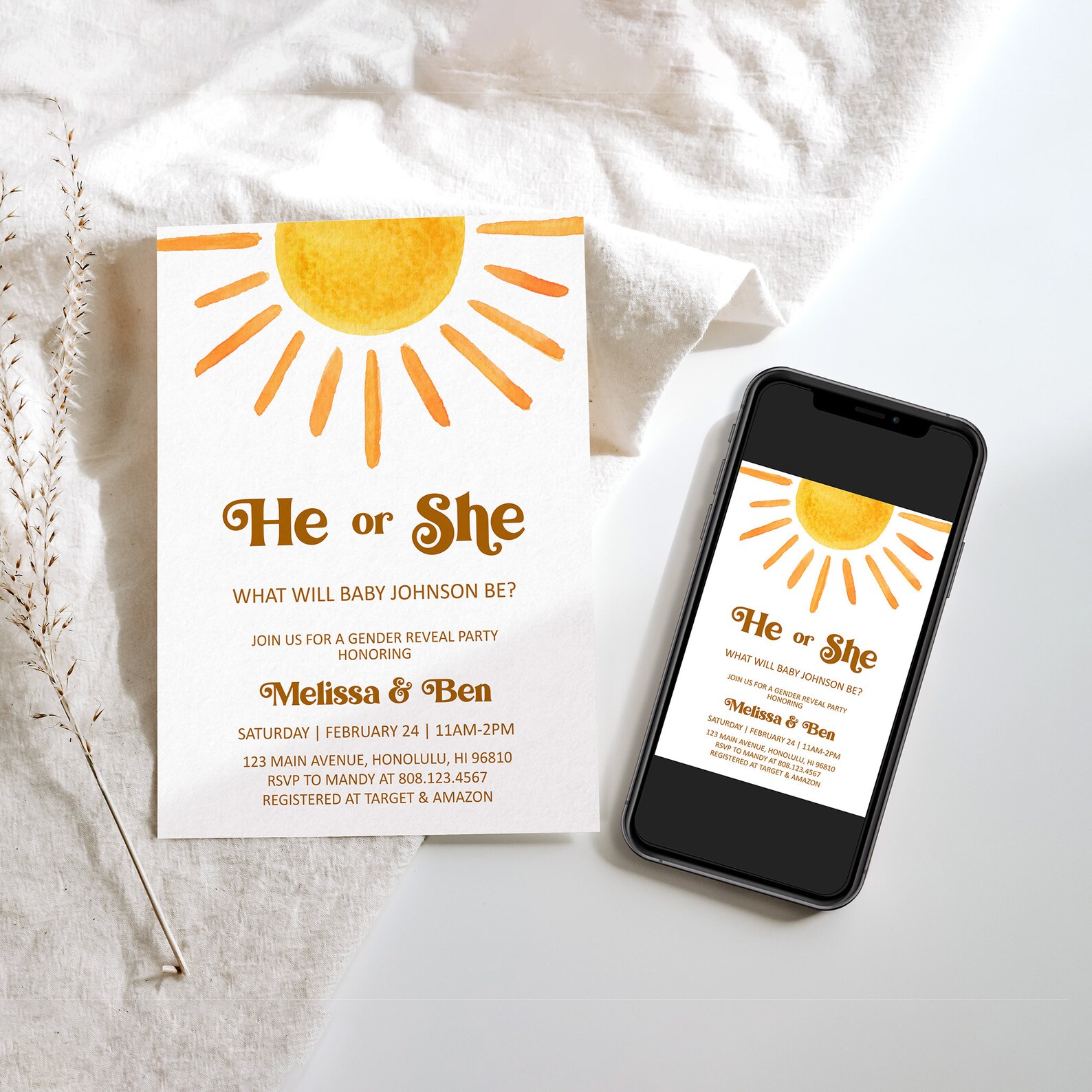 Editable Sunshine Gender Reveal Invitation Bundle Sun Gender Reveal ...