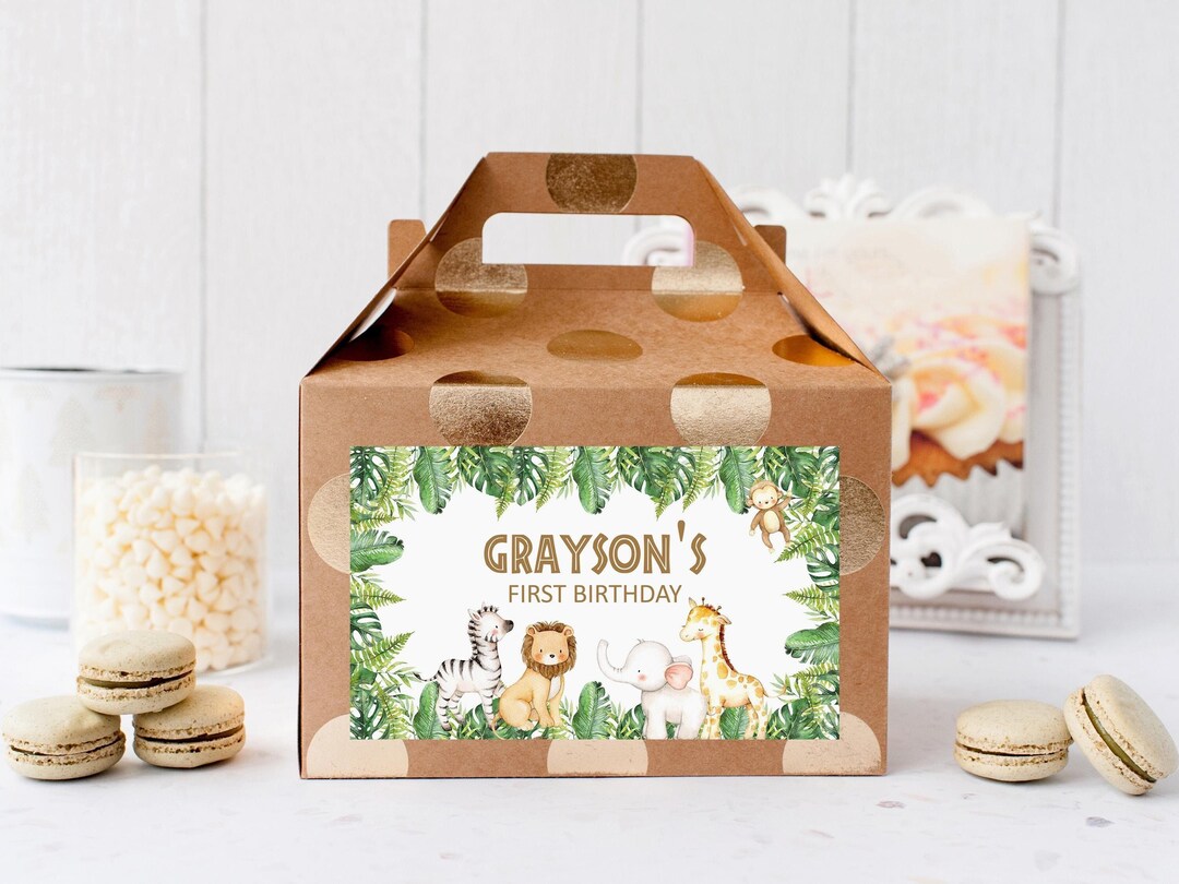 Editable Safari Birthday Gift Box Label Sticker Favor Sticker Treat Bag ...