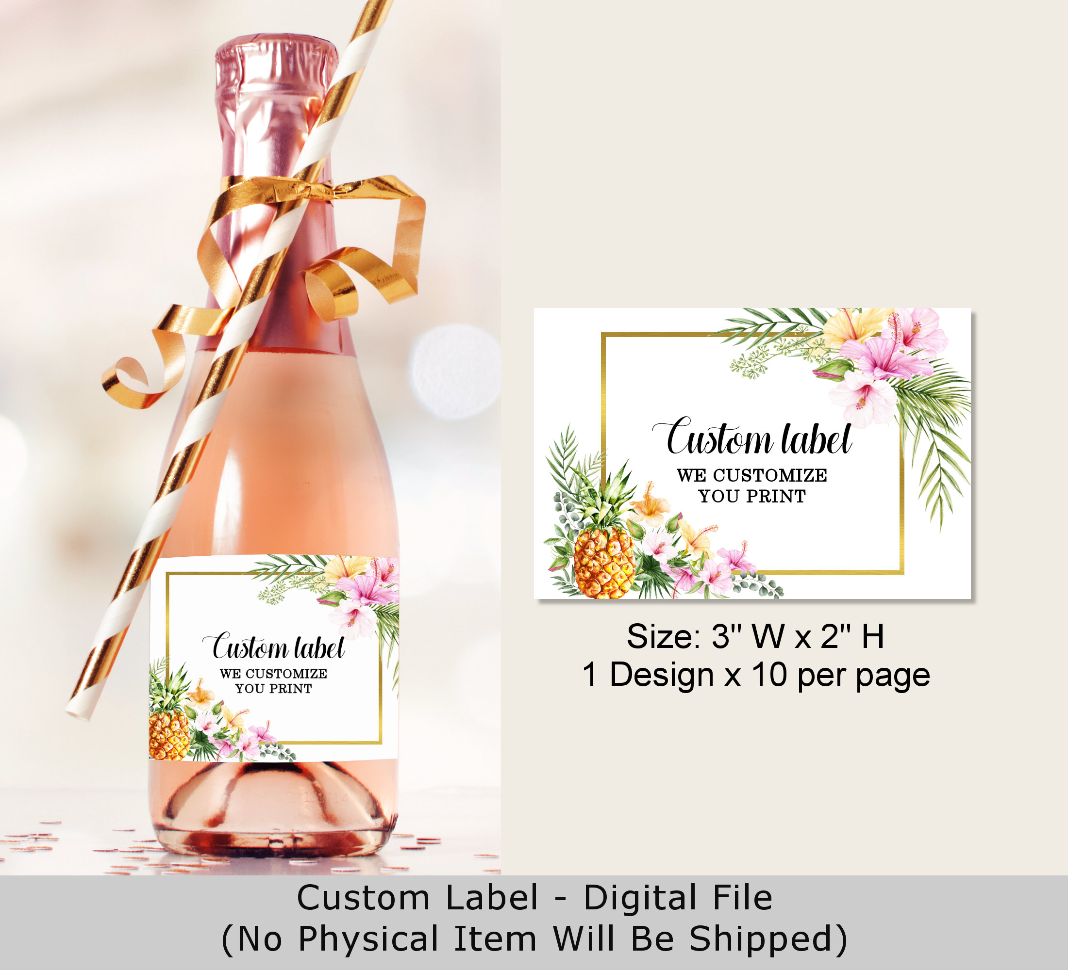 Mini Champagne Bottle Labels Tropical Bridal Shower Baby | Etsy