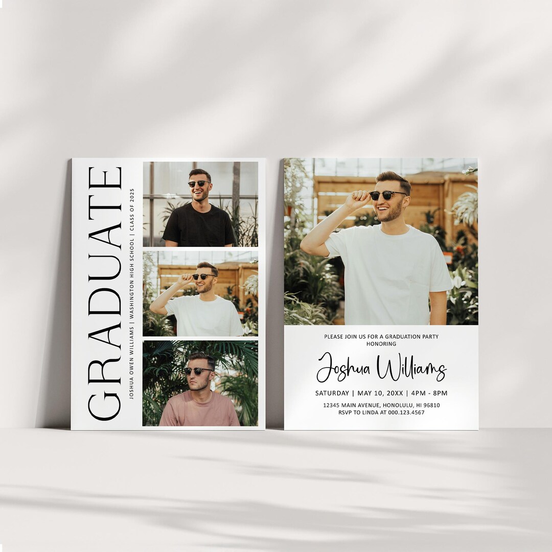 Editable Graduation Photo Card Minimal Modern Graduation Announcement ...