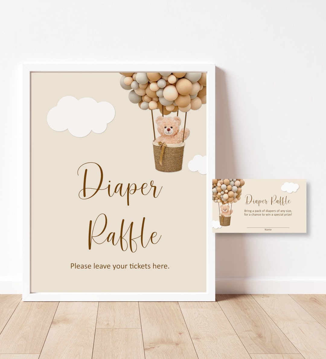 Bear Diaper Raffle Cards and Sign Teddy Bear Baby Shower We Can Bearly ...