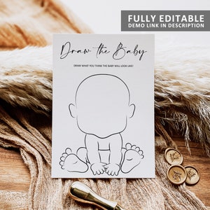 Editable Draw the Baby Game Baby Shower Game Template Minimalist Modern ...