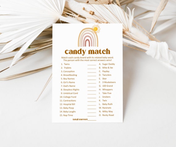 Candy Match Game Boho Rainbow Baby Shower Game Muted Rainbow Little Ray ...
