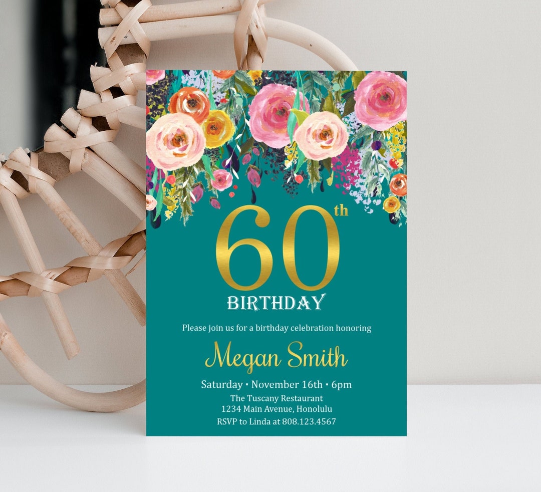 CUSTOM 60th Birthday Invitation Women Birthday Invite Colorful ...