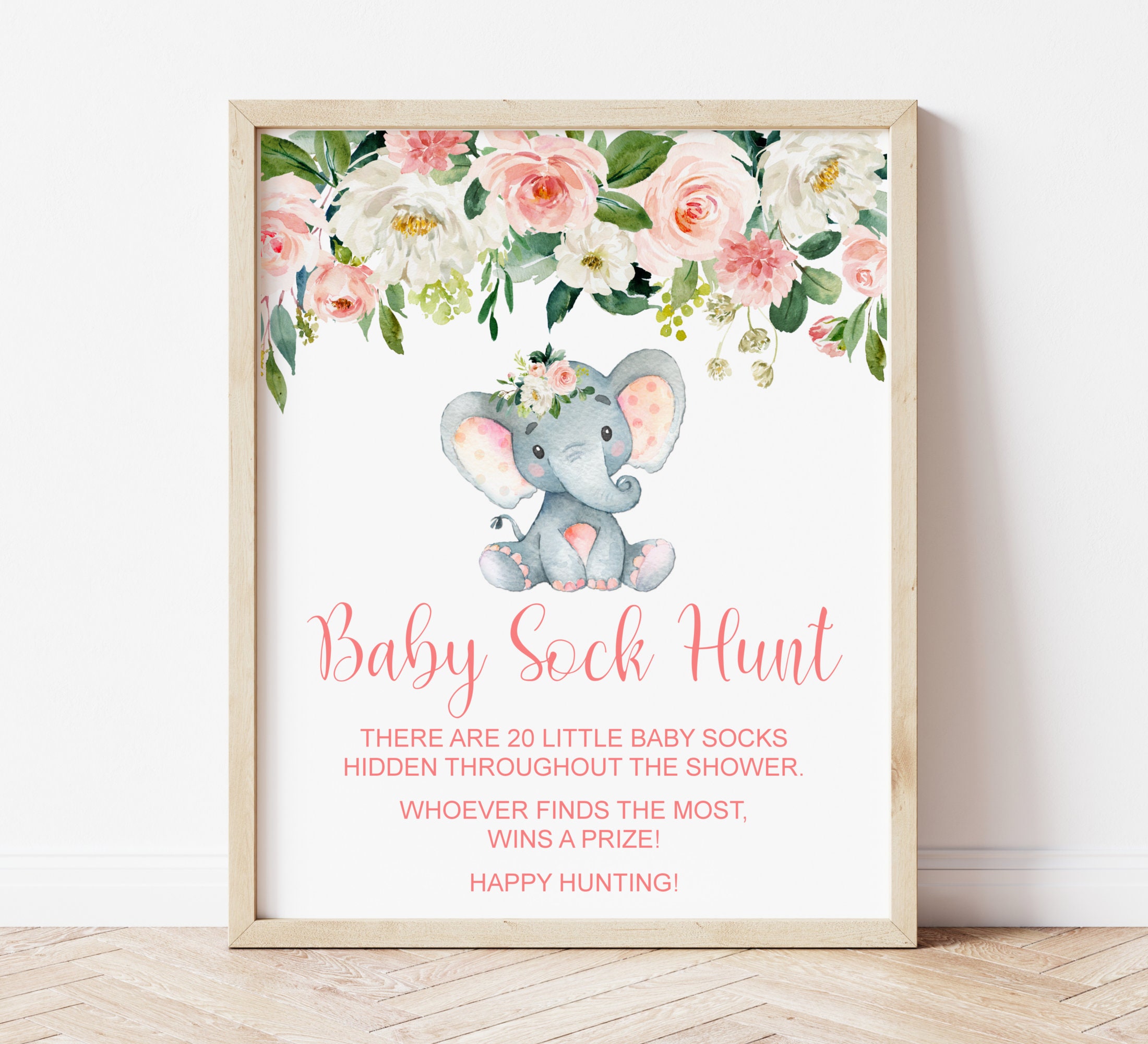 Elephant Baby Sock Hunt Game Pink Elephant Baby Shower Game | Etsy