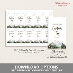 Editable Forest Mountain Thank You Tag Wedding Favor Tag Adventure Baby ...