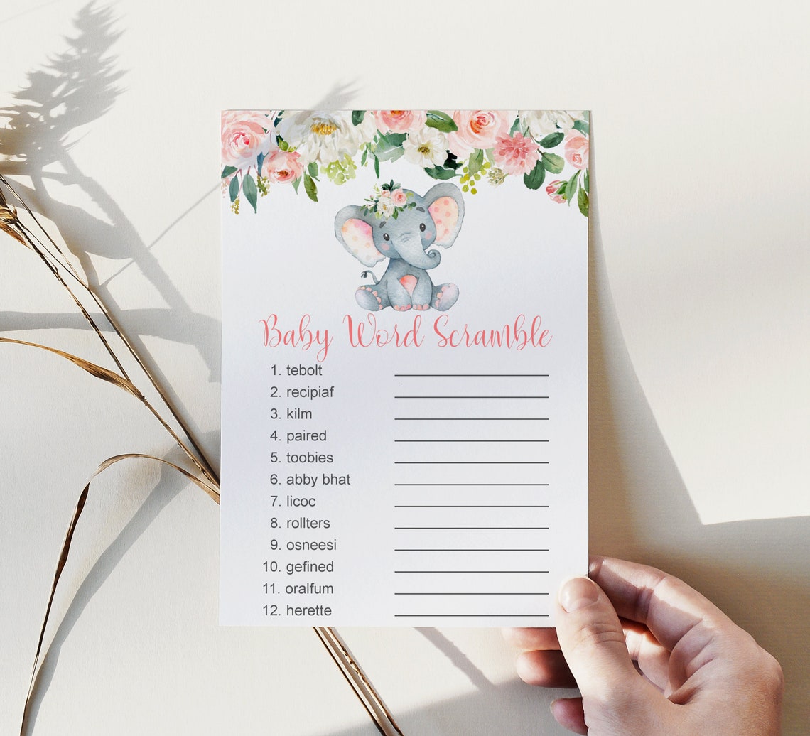 Elephant Baby Shower Word Scramble Elephant Baby Shower Game - Etsy