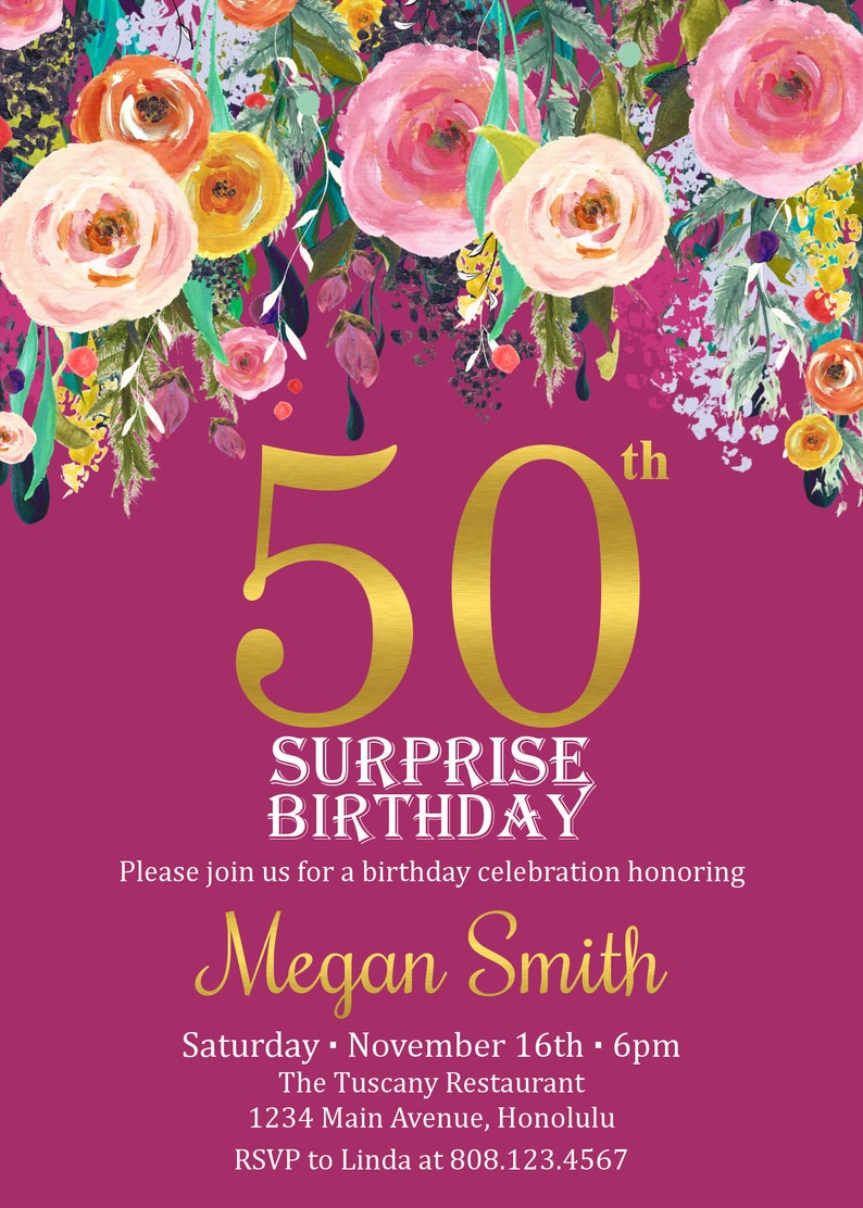 50th Birthday Invitation Women Birthday Invitation Colorful - Etsy