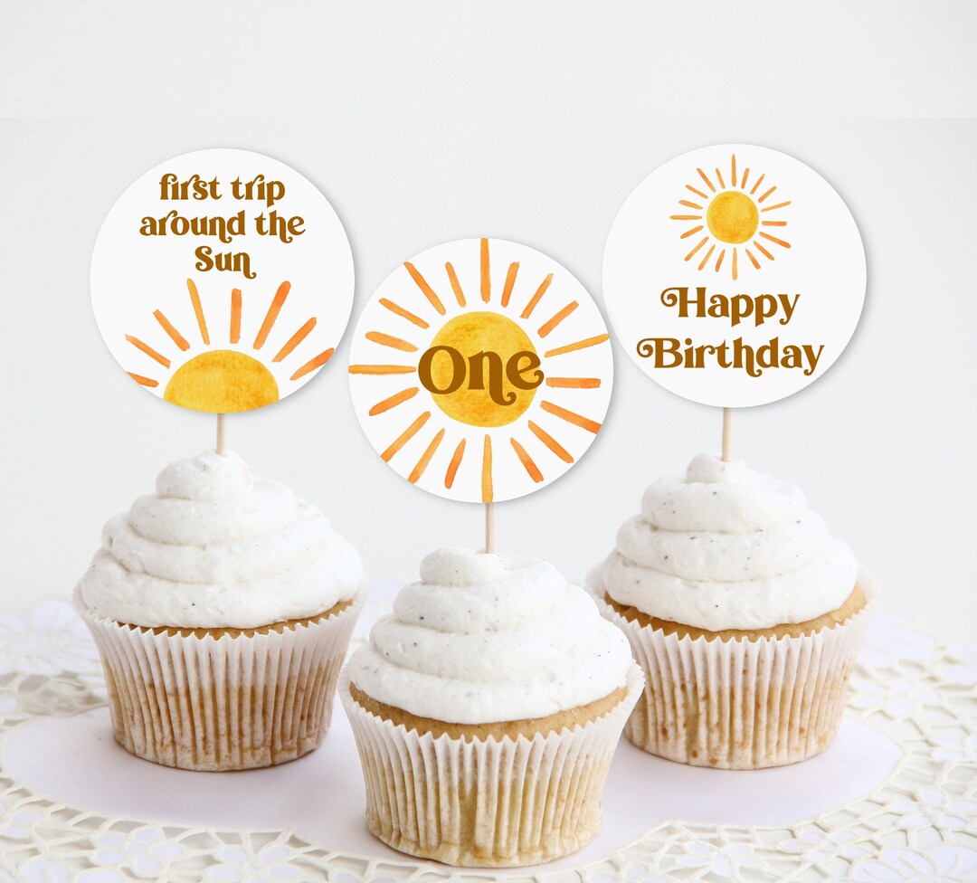 Sun Birthday Cupcake Toppers First Trip Around the Sun - Etsy