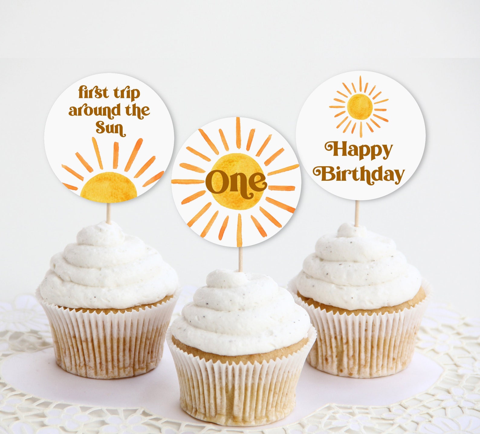 Sun Birthday Cupcake Toppers First Trip Around the Sun - Etsy