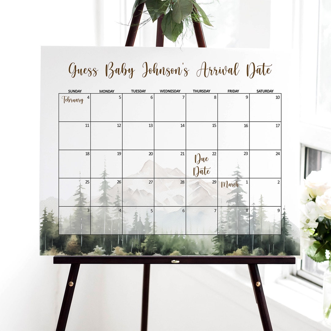 Editable Baby Due Date Calendar Sign Mountain Forest Adventure Baby ...