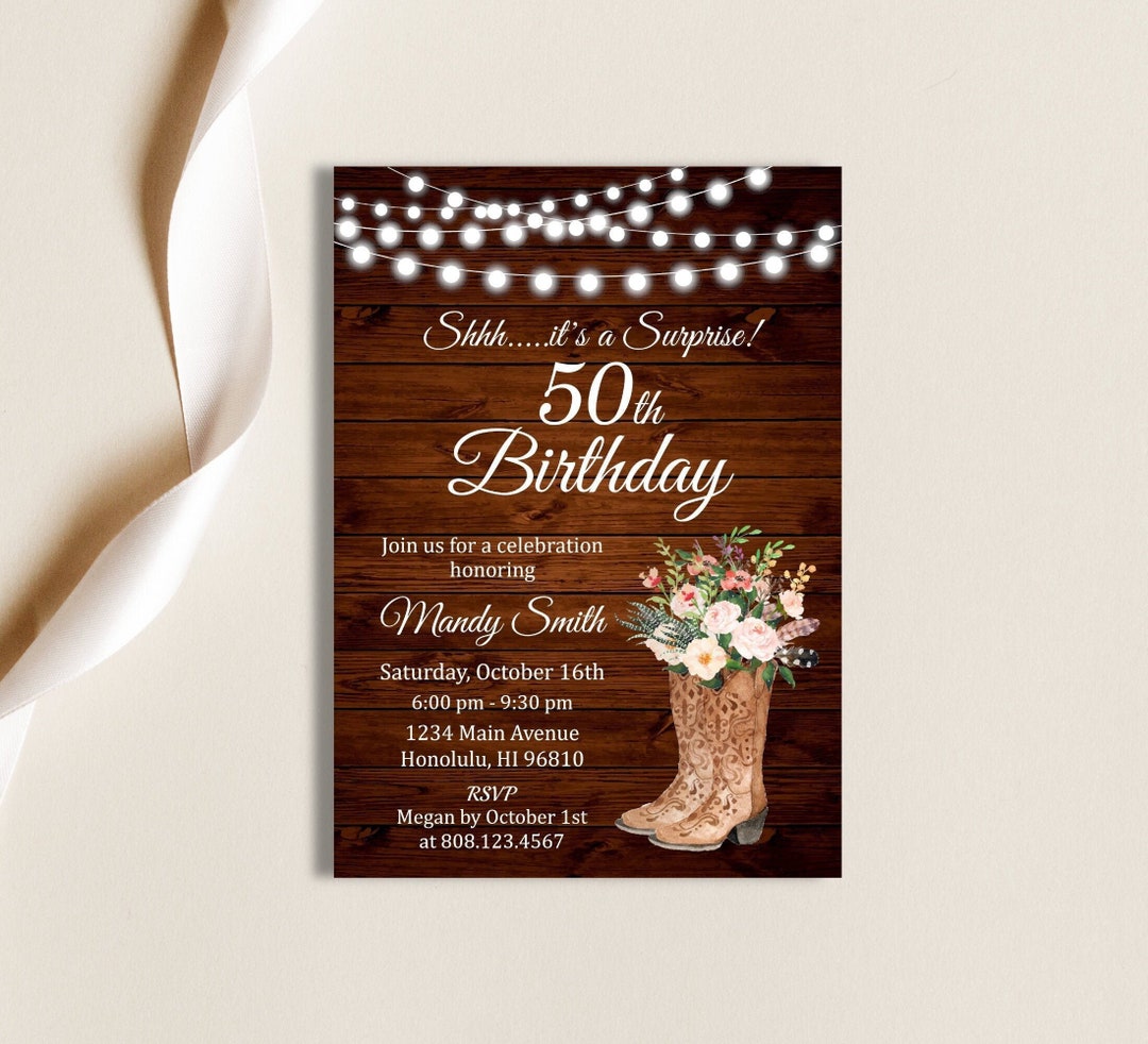 Custom Cowgirl 50th Birthday Invitation for Women Western Birthday ...