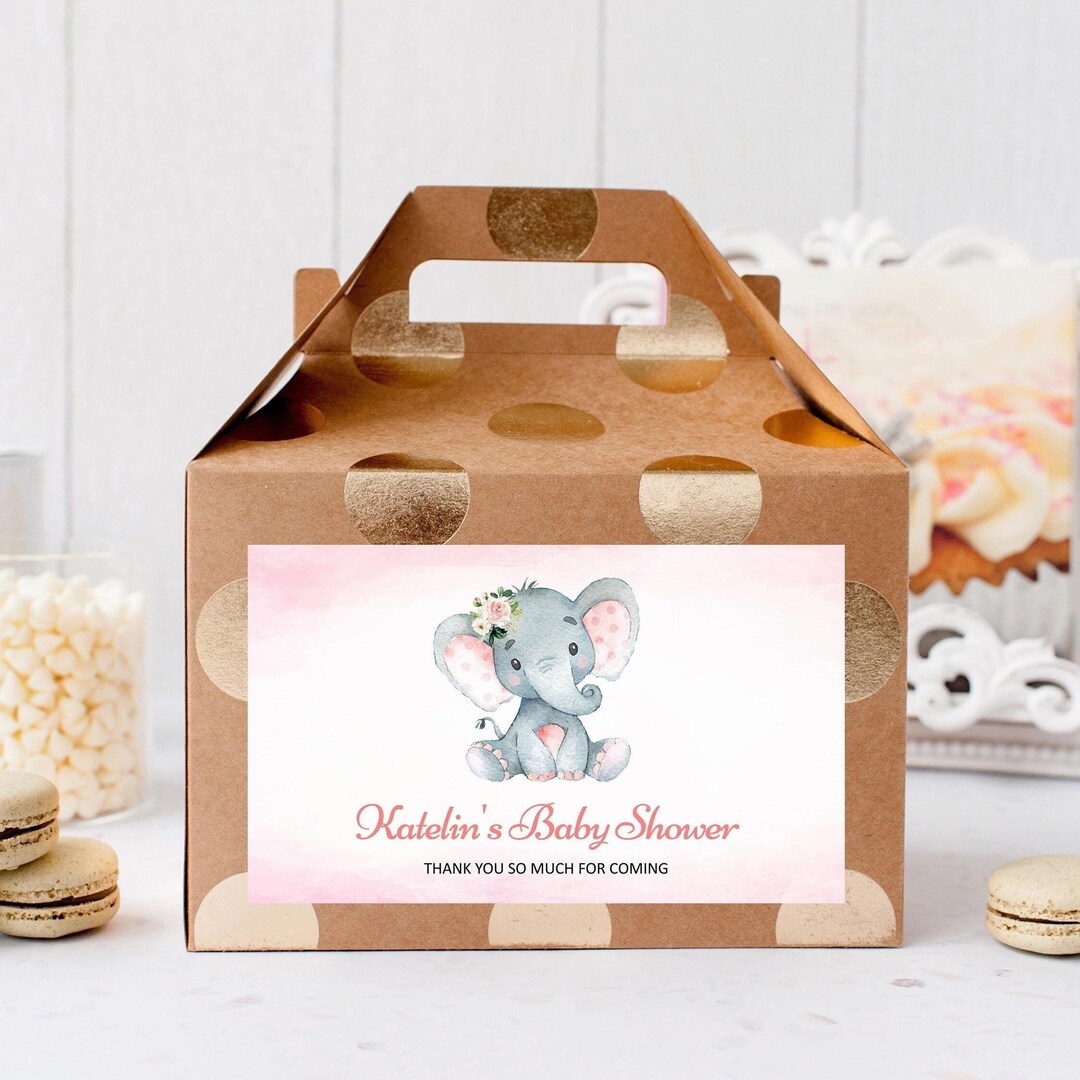 Editable Elephant Gift Box Label Sticker Favor Sticker Treat Bag Label ...