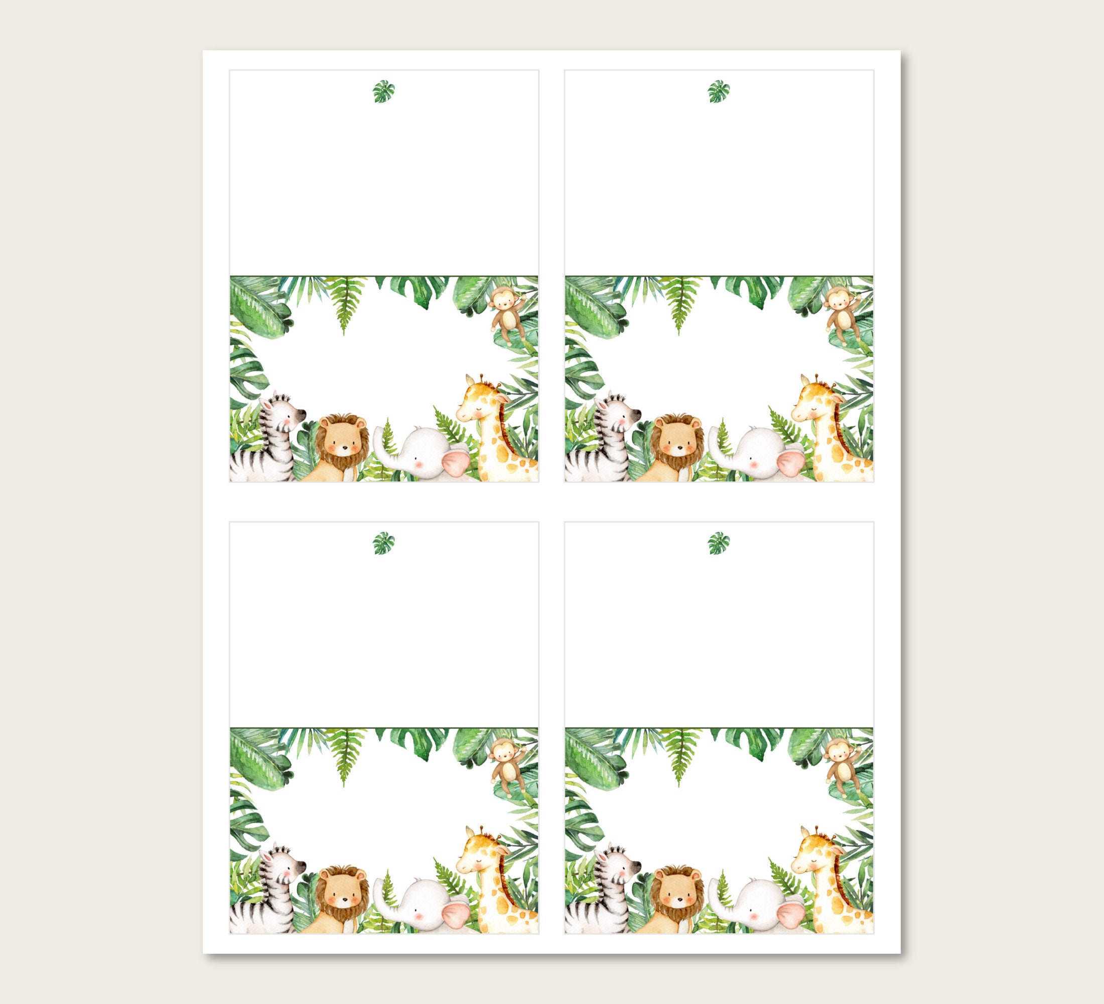 Jungle Safari Animals Place Cards Editable Tent Cards Food | Etsy