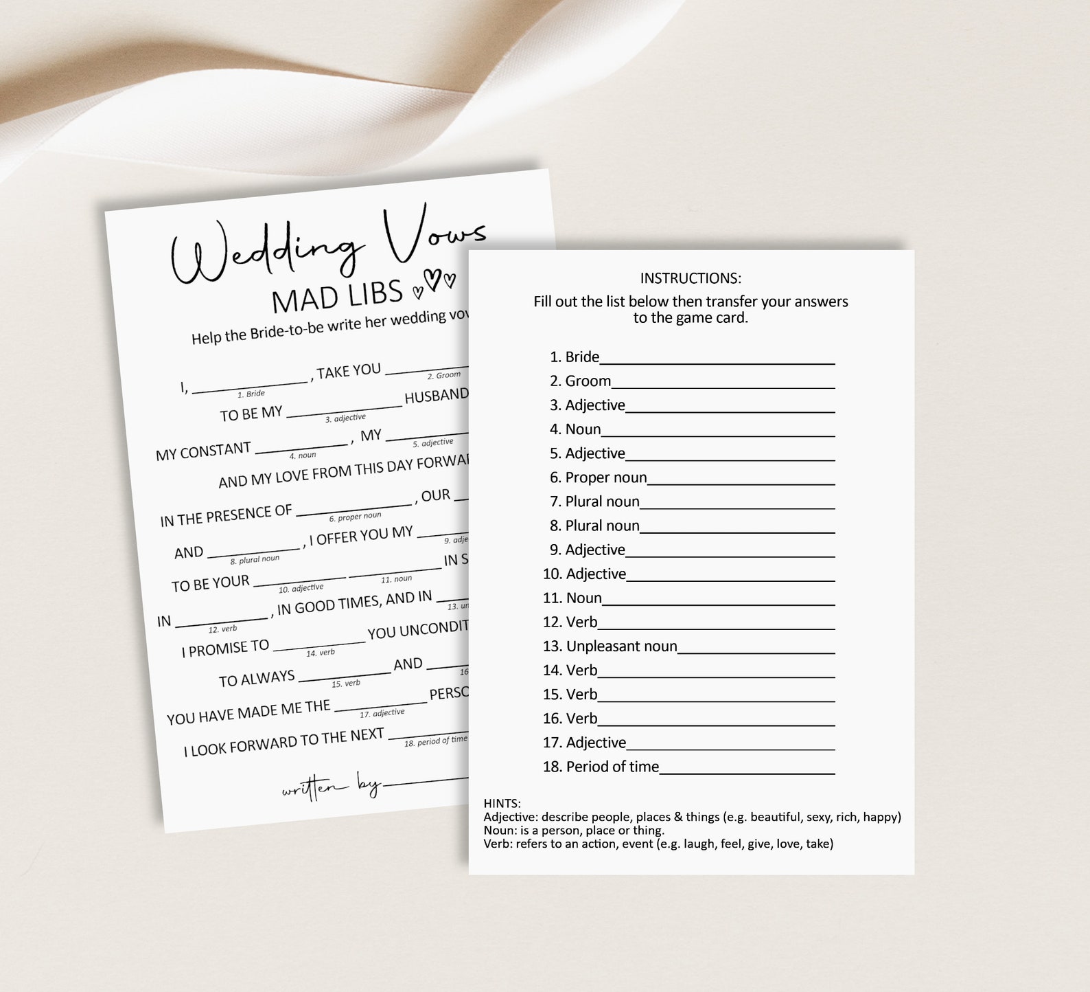 Mad Libs Wedding Vow Mad Lib Bridal Shower Game Printable - Etsy