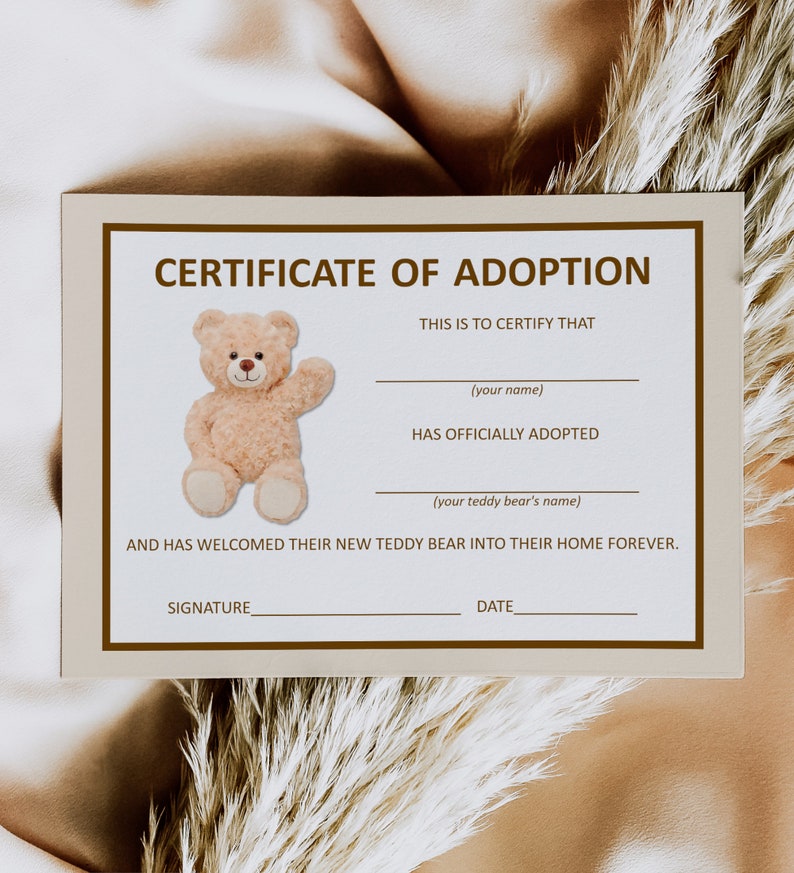 Adopt a Teddy Bear Adoption Certificate Teddy Bear Birthday - Etsy