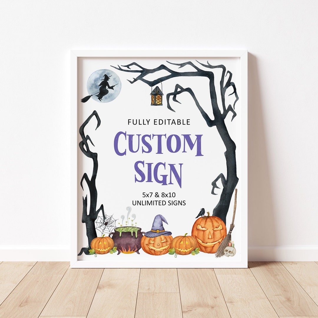 Editable Halloween Party Custom Sign Halloween Baby Shower Sign Witch ...