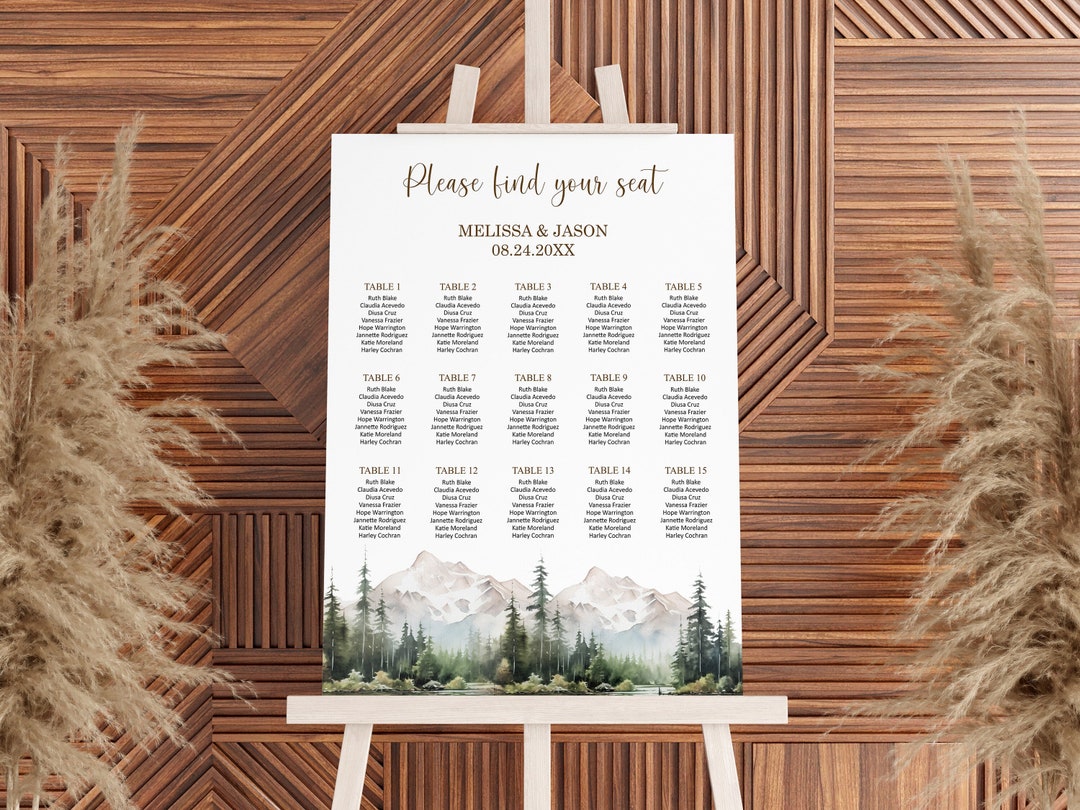 Editable Forest Mountain Seating Chart Outdoor Wedding Adventure Baby ...