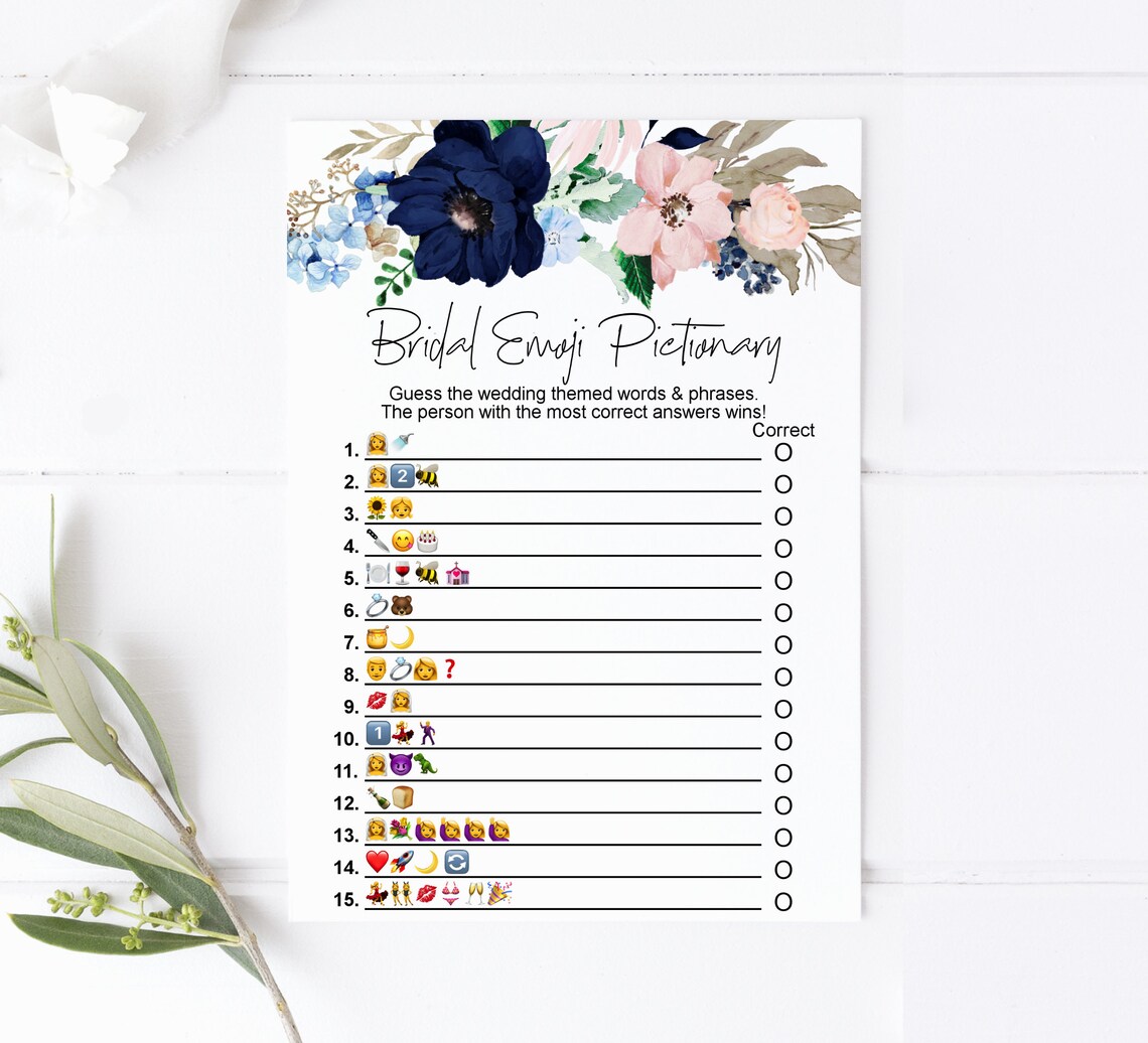 Bridal Emoji Pictionary Game Bridal Shower Game Printable Navy | Etsy