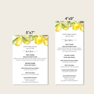 Menu Printable Lemon Citrus Lemons Theme Bridal Shower Baby Shower ...