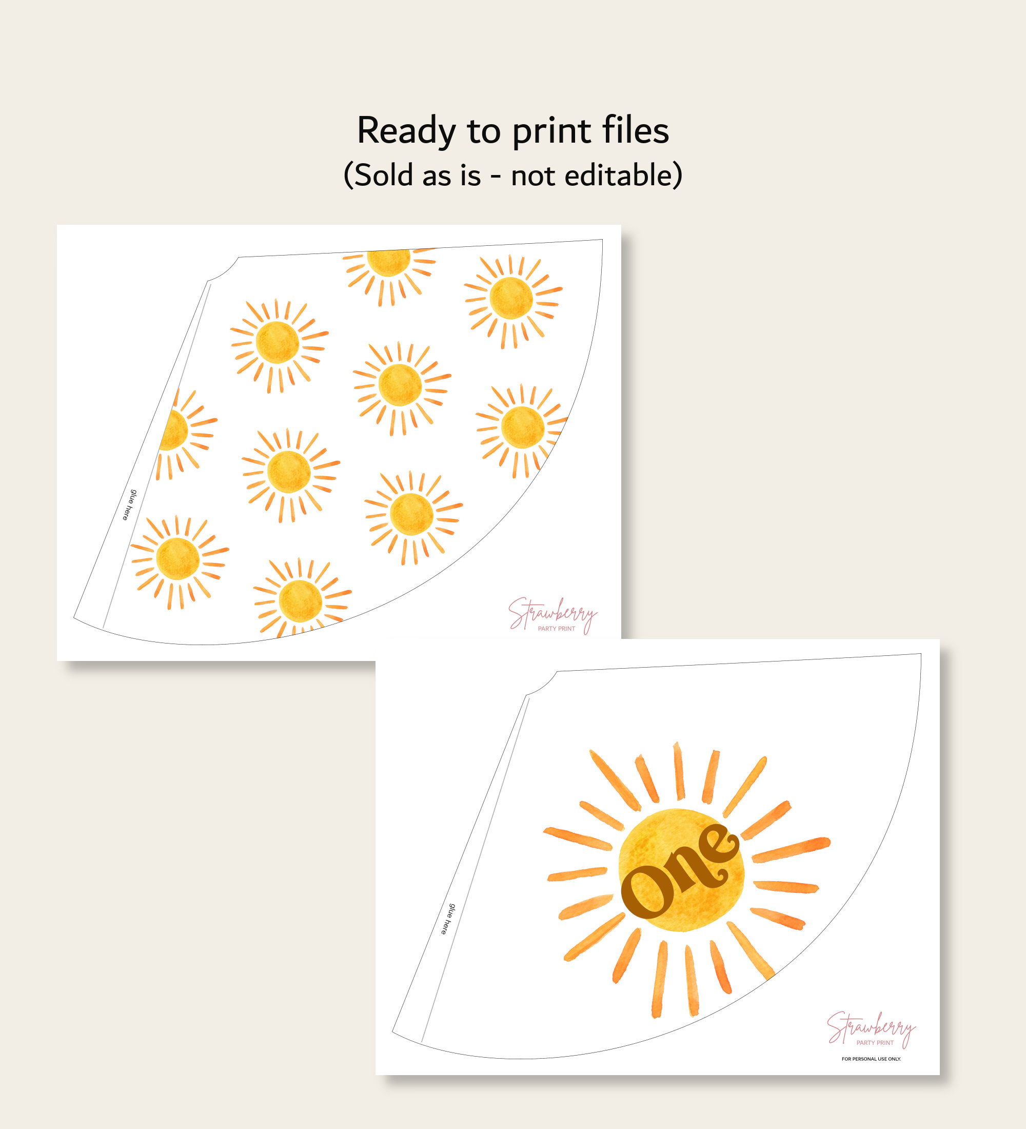 PRINTABLE Party Hats Sun Birthday, First Birthday Party Decorations ...