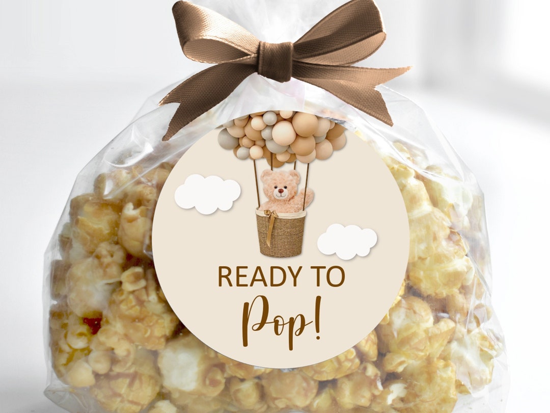 Ready to Pop Sticker Bear Baby Shower Hot Air Balloon Teddy Bear We Can ...