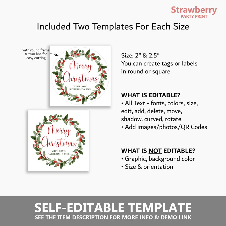 Editable Christmas Gift Tags Stickers Round Labels Holiday Favor Tag ...