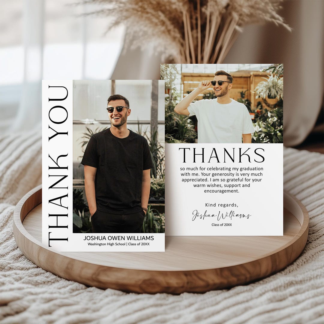 Editable Photo Graduation Thank You Card Template Grad Thank You Simple ...
