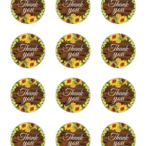 Sunflower Favor Tags Favor Stickers Printable Rustic Thank You Tags ...