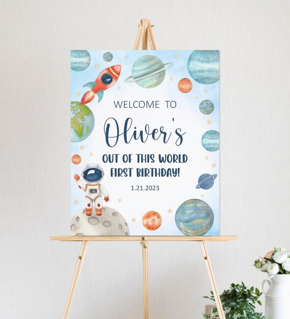 CUSTOM Outer Space Birthday Welcome Sign 1st Birthday Boy Astronaut ...