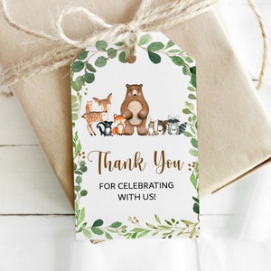 Woodland Baby Shower Favor Tags Greenery Woodland Animals Thank You ...
