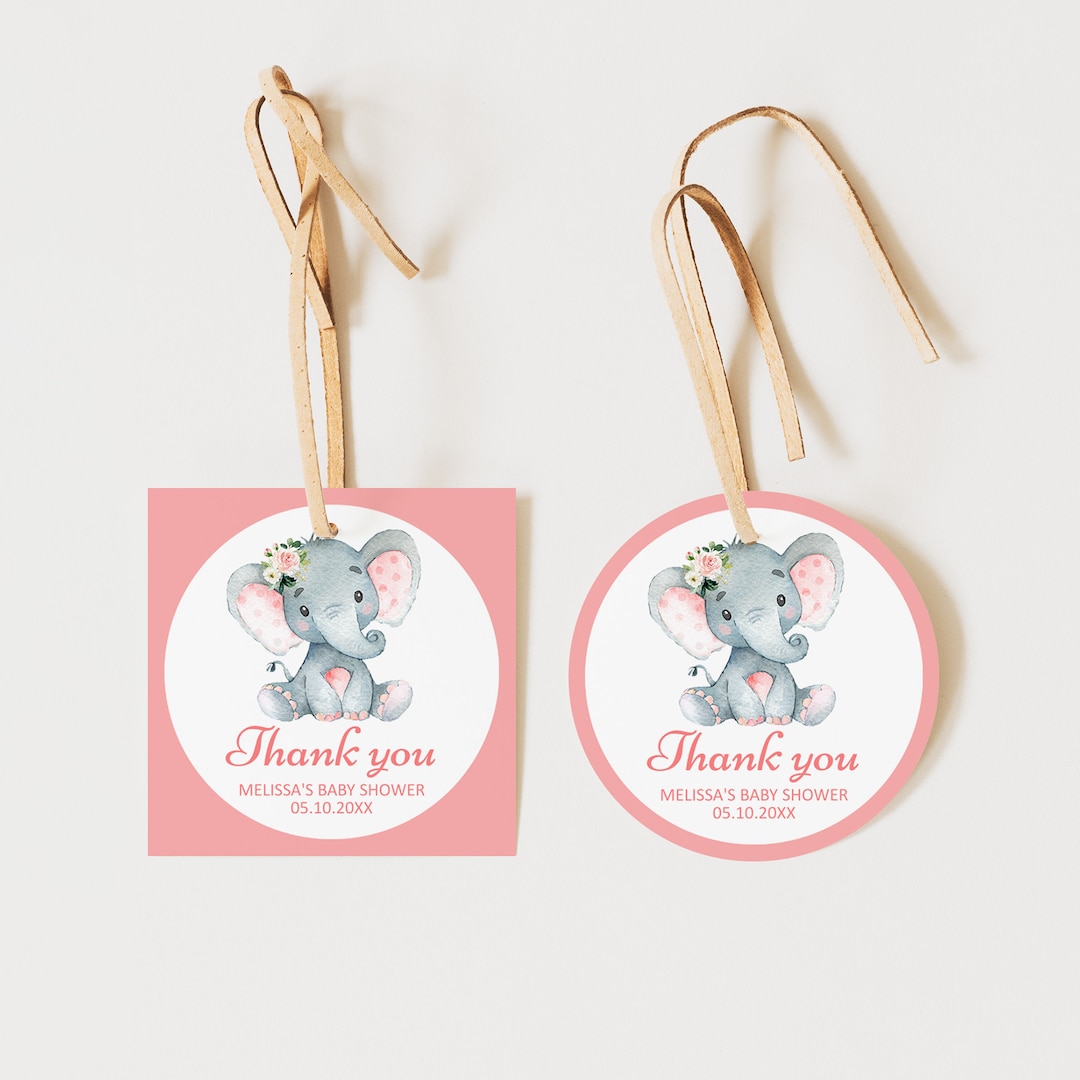 Editable Elephant Baby Shower Thank You Tags Favor Tags Pink Elephant ...
