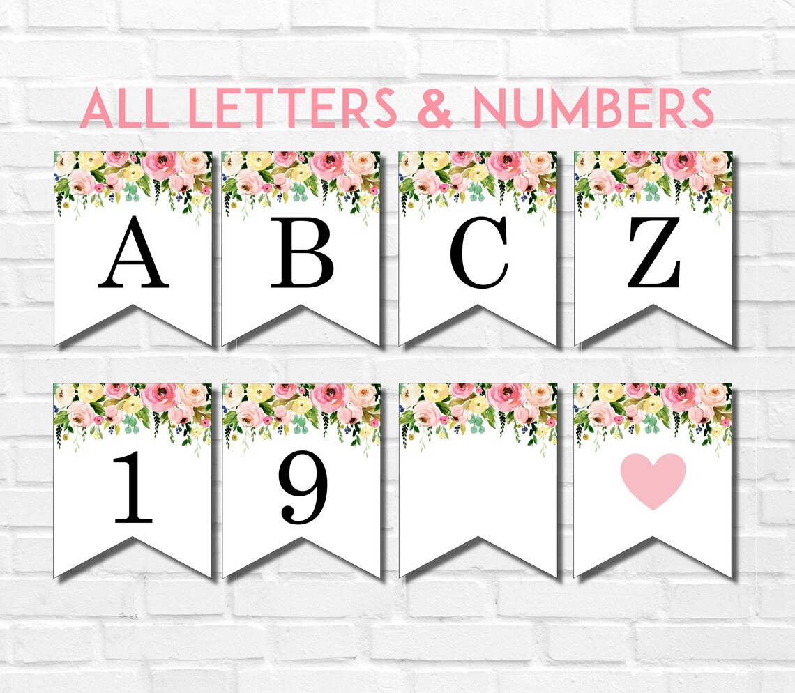 Floral Printable Banner Letters Numbers A-Z Garden Spring Baby - Etsy