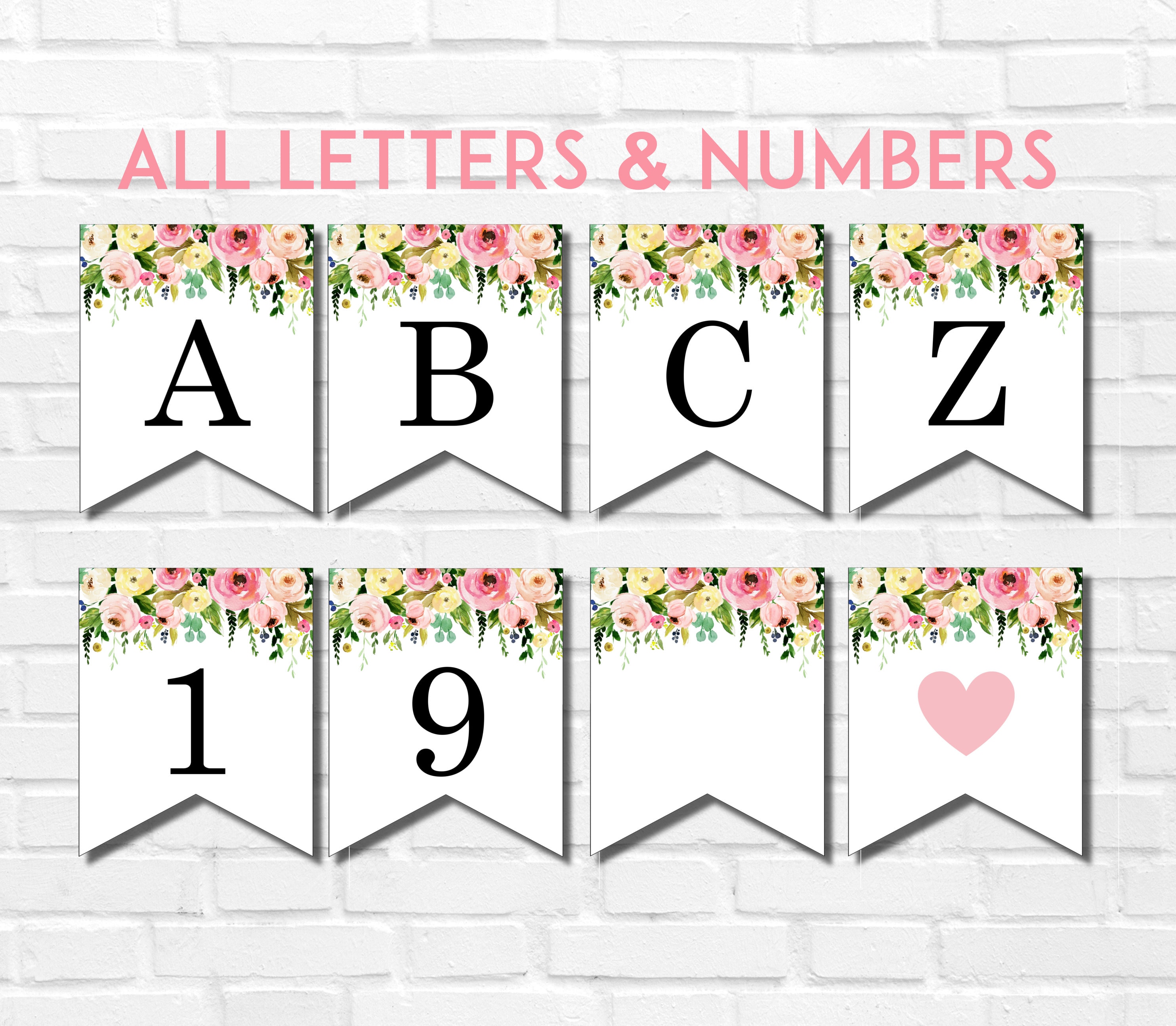 Floral Printable Banner Letters Numbers A-Z Garden Spring Baby - Etsy